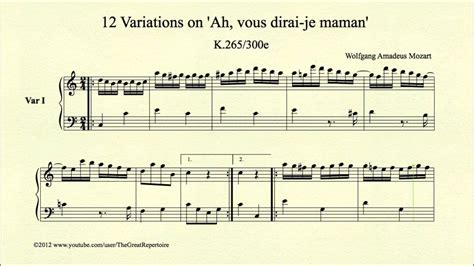 Mozart, 12 Variations on Ah, vous dirai je maman, K 265 300e Var I ...