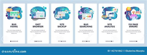 Mobile App Onboarding Screens Computer Bug Fixing And Testing Website Analysis Backup Stock
