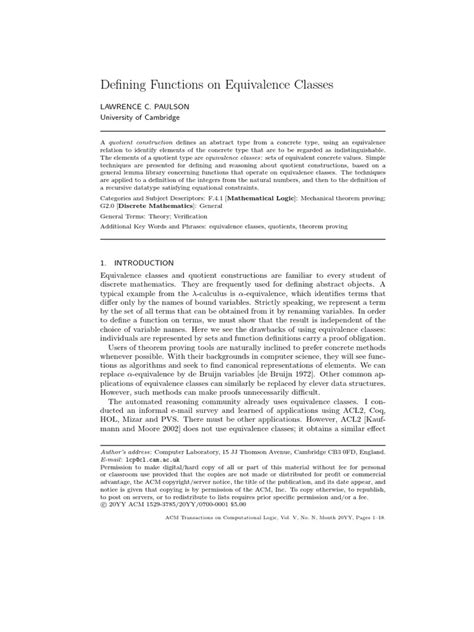 Defining Functions On Equivalence Classe Pdf Function Mathematics Set Mathematics