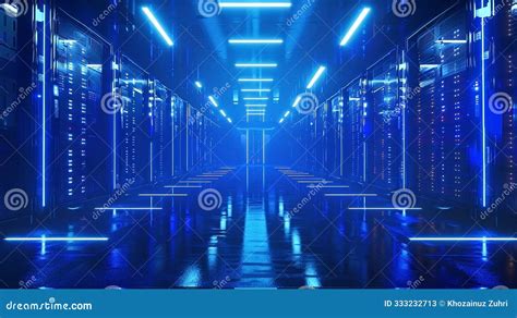 Server Room With Blue Lights Data Center Interior Stock Illustration Illustration Of Data