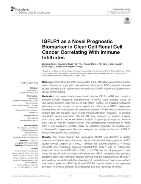 Pdf Igflr1 As A Novel Prognostic Biomarker In Clear Cell Renal Cell Cancer Correlating With