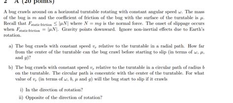 Solved Points A Bug Crawls Around On A Horizontal Turntable Chegg