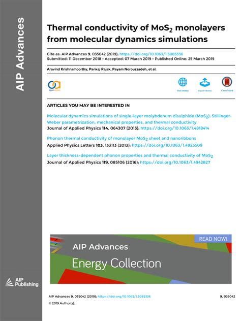 Pdf Thermal Conductivity Of Mos 2 Monolayers From Molecular Dynamics Simulations