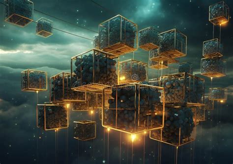 Floating Geometric Dreamscape In Futuristic Hues Ai Generated Stock