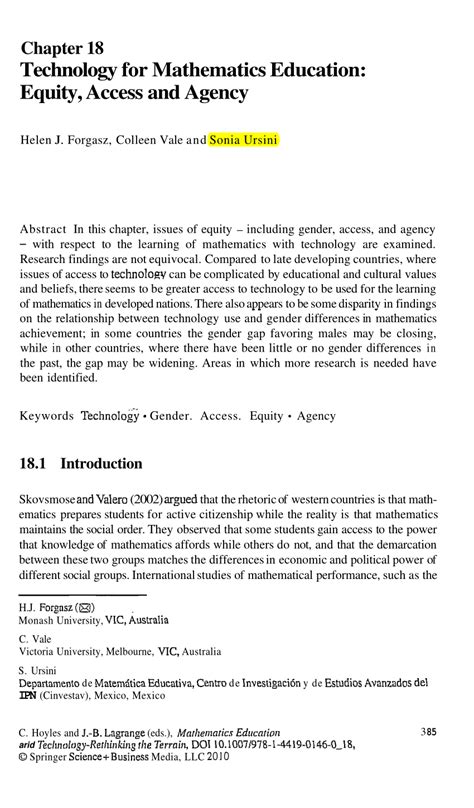 Pdf Technology For Mathematics Education Equity Access And Agency