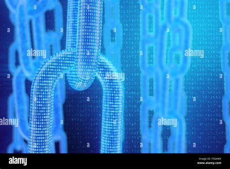 D Illustration Digital Blockchain Code Chain Links Network Binary Code On The Background