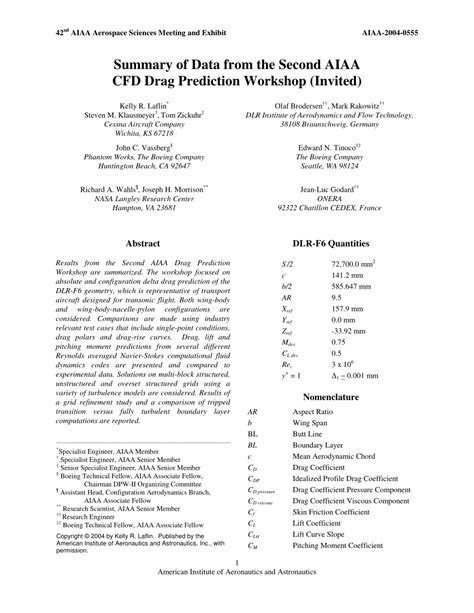 Pdf Data Summary From Second Aiaa Computational Fluid Dynamics Drag