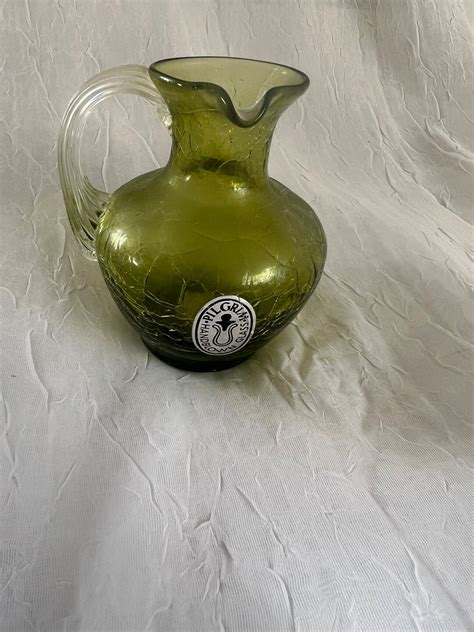 Vintage Crackle Glass Vase Etsy
