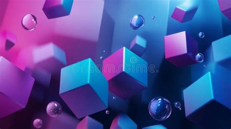 Dynamic Abstract Geometric Background With 3d Cubes And Spheres In Vibrant Gradients Stock Image