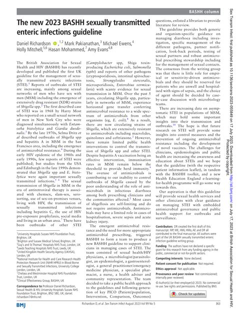 Pdf The New 2023 Bashh Sexually Transmitted Enteric Infections Guideline