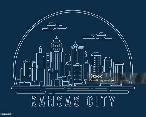 캔자스시티 흰색 추상선 코너 곡선 진한 파란색 배경에 현대적인 스타일이 있는 도시 풍경 건물 스카이라인 도시 벡터 일러스트레이션 디자인 캔자스 시티 미주리에 대한 스톡 벡터