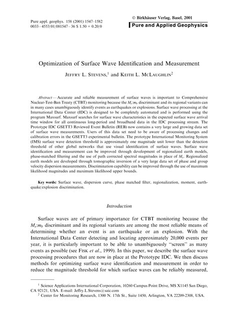 Pdf Optimization Of Surface Wave Identification And Measurement