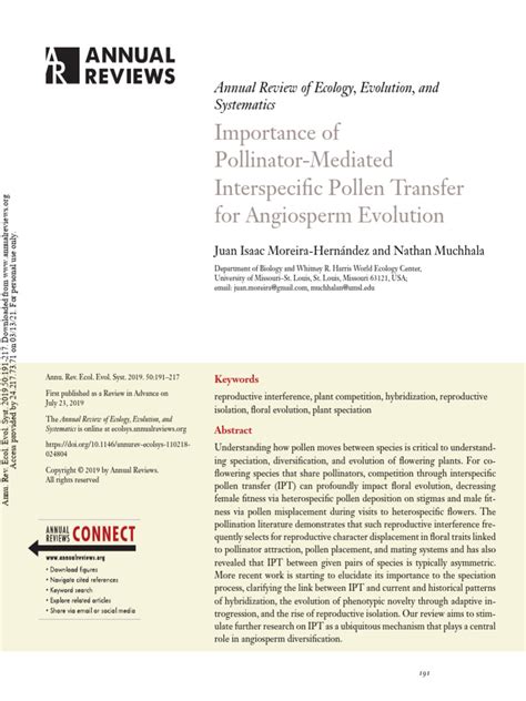 Importance Of Pollinator Mediated Interspecific Pollen Transfer For Angiosperm Evolution Pdf