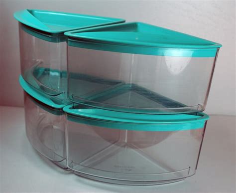 Vintage Plastic Stackable Rubermaid Containers Aqua Teal Stacking