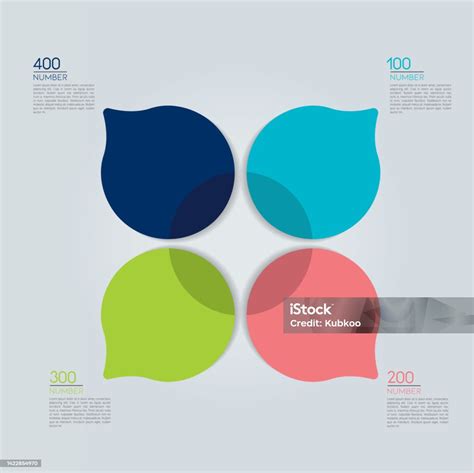서클 인포그래픽 템플릿 라운드 넷 다이어그램 그래프 프리젠 테이션 차트 4 개의 거품 옵션 단계 부품 텍스트 필드 프로세스로 연결된 개념 개념에 대한 스톡 벡터 아트 및