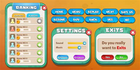 Casual Game UI Menu Popups With Buttons And Game Assets Vector Art At Vecteezy