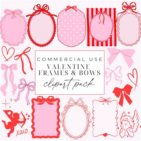 Bows Frames Clipart Set Coquette Bow Borders Pngs Valentines Day Ribbon