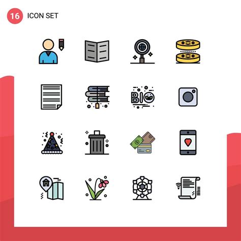 Pictogram Set Of 16 Simple Flat Color Filled Lines Of Report Homework World Document Science
