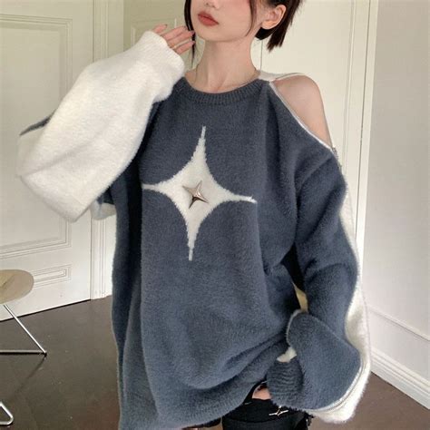White Star Open Shoulder Sweater Open Shoulder Sweater Clothes Sweaters