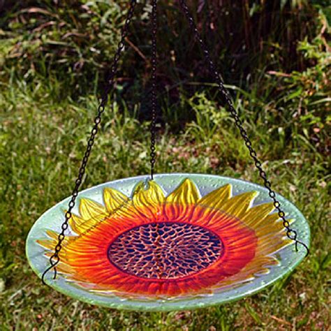 Sunflower Glass Hanging Bird Bath Mommas Home Store