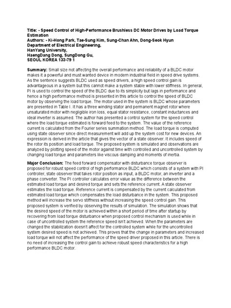 Lit Review Of Speed Control Of High Performance Brushless Dc Motor