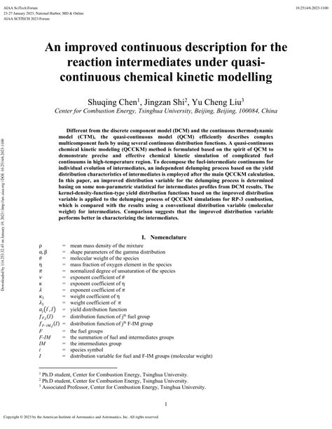 Pdf An Improved Continuous Description For The Reaction Intermediates
