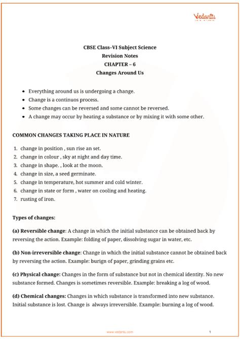 CBSE Class Science Chapter Changes Around Us Revision Notes