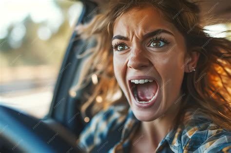 Premium Photo Road Accident Female Driver Screaming In Panic Closeup