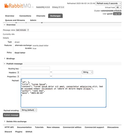 how to manually publish messages to rabbitmq