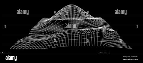 White Grid Deformated In Perspective Terrain Wireframe On Black