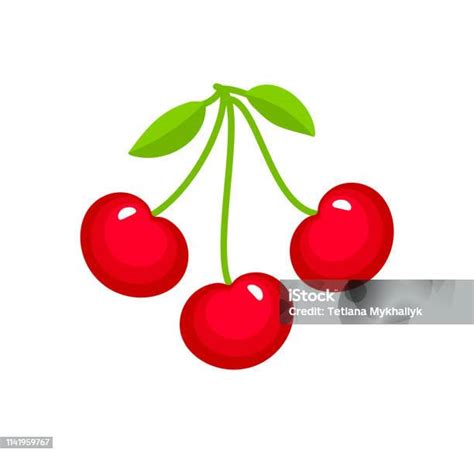 줄기와 잎 3 빨간 익은 체리의 벡터 일러스트 레이 션 유기농 신선한 베리 지점의 평평한 아이콘입니다 격리 된 개체 3가지 개체에 대한 스톡 벡터 아트 및 기타 이미지