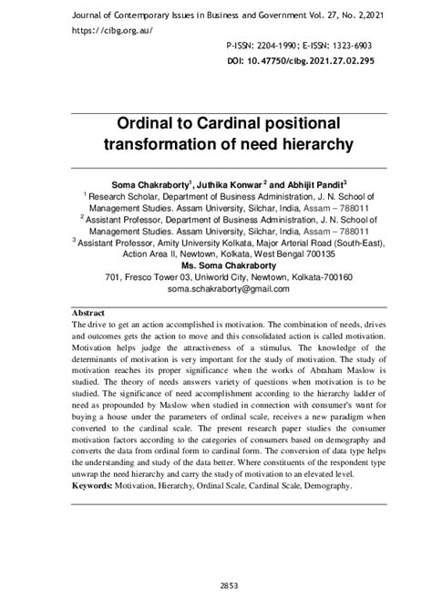 Pdf Ordinal To Cardinal Positional Transformation Of Need Hierarchy
