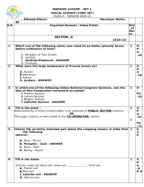 Cbse Marking Scheme Social Science Code 087 Class X Doc Template PdfFiller