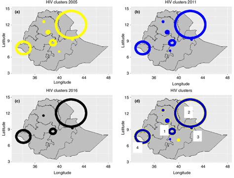 Maps Of Hiv Clusters In Ethiopia Circles Represent Clusters In A