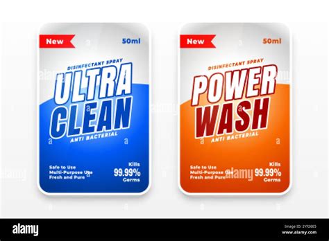 Detergent Cleaner Disinfectant Labels Set Of Two Stock Vector Image
