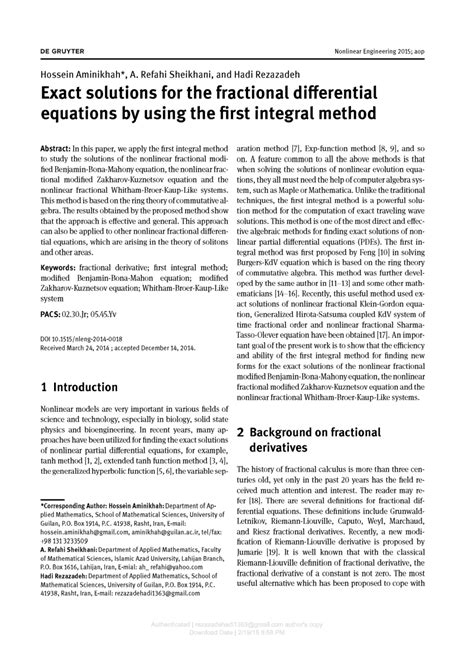 PDF Exact Solutions For The Fractional Differential Equations By Using The First Integral Method