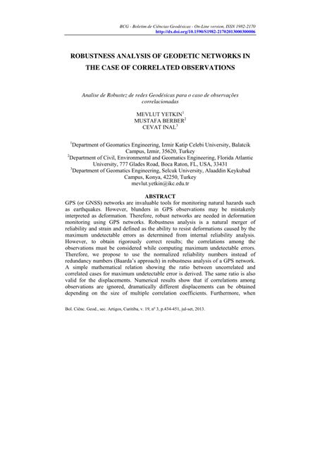 Pdf Robustness Analysis Of Geodetic Networks In The Case Of