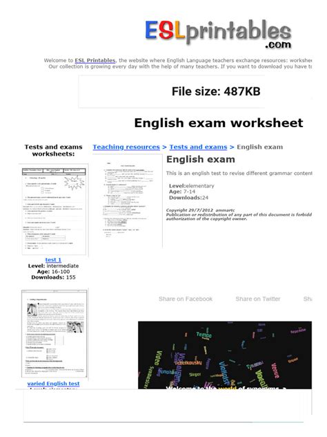 English Exam Esl Worksheet By Ammartc Pdf English As A Second Or