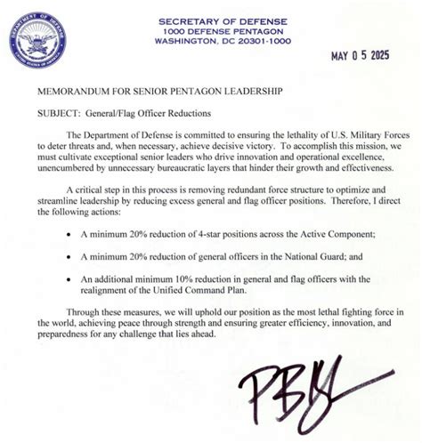 Memorandum Directing General And Flag Officer Reductions Starrs