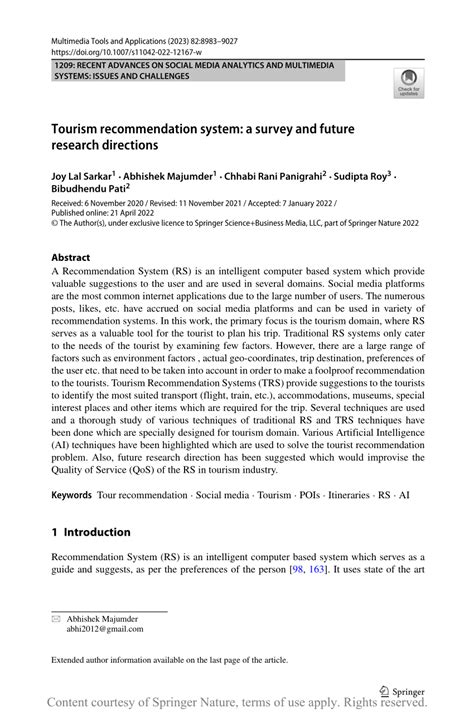 Tourism Recommendation System A Survey And Future Research Directions Request Pdf