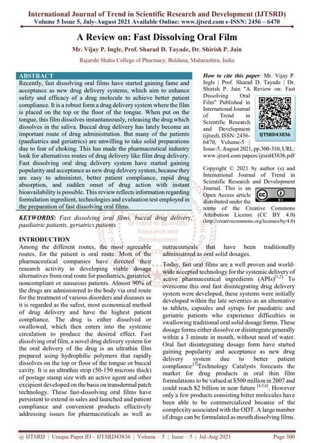 A Review On Fast Dissolving Oral Film Pdf