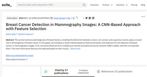 Breast Cancer Detection In Mammography Images A Cnn Based Approach With Feature Selection