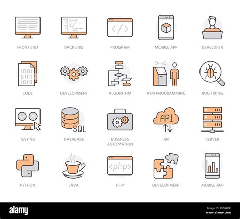 Software Development Flat Line Icons Set Programming Language