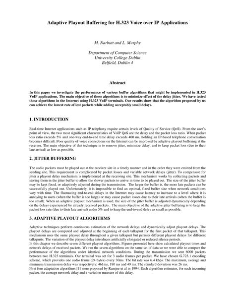 Pdf Adaptive Playout Buffering For H323 Voice Over Ip Applications