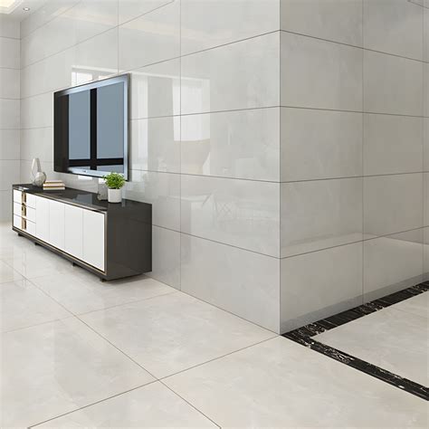 Rectangle Floor Tile Straight Edge Marble Texture Effect Design Floor Tile White Gray 30