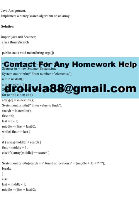 Java Assignmentimplement A Binary Search Algorithm On An Arraypdf