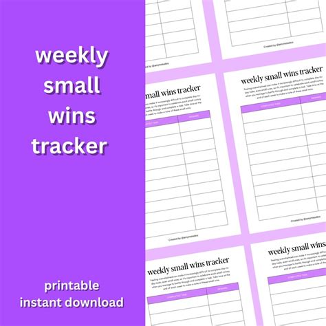 Weekly Small Wins Tracker Positive Reinforcement Sheet Positivity
