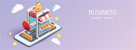 3d 벡터 아이소메트릭은 온라인 배너를 위한 태그 판촉 또는 현금을 사용하여 전화로 온라인 쇼핑을 렌더링합니다 프리미엄 벡터