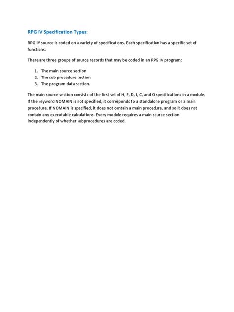 Rpg Ile Specifications Explantion Download Free Pdf Ibm Rpg Specification Technical Standard