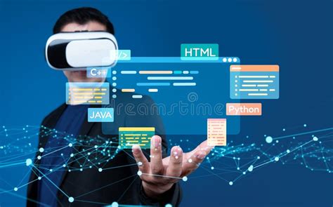 Software Developer Work With Coding Overlays Of Programming Languages